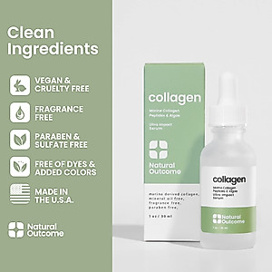 Collagen Serum For Face by Natural Outcome Skin Care - Ultra Impact Marine Collagen Peptides Serum for Face - Facial Moisturizer Anti Aging Serum Gel for Firming, Lifting and Reducing Wrinkles, 1 oz