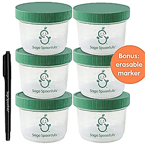 Sage Spoonfuls Baby Food Storage Containers, 6-Pack BPA-Free Plastic Baby Food Jars with Leakproof Lids, Made in The USA, Microwave-Safe, Dishwasher & Freezer-Safe, 4 Ounce Jars