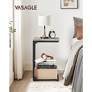 VASAGLE C-Shaped End Table, Small Side Table for Couch, Sofa Table with Metal Frame for Living Room, Bedroom, Bedside, Greige and Black