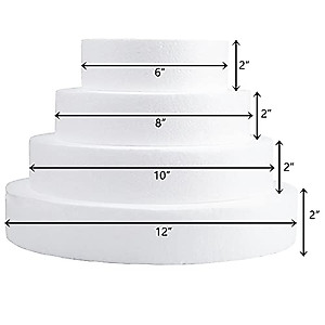 Hedume Set of 4 Round Foam Cake Dummy, 4 Sizes Cake Foam Dummies, 6-12 Inches Foam Cake Dummy for Decorating and Wedding Display