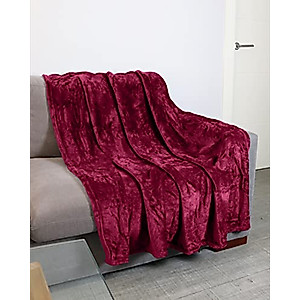 Hannah Linen Queen Fleece Blanket - Super Soft Plush Throw Blanket for Bed - Warm & Cozy Large Microfiber Throw Blanket for Sofa & Couch (90 x 90, Red)