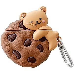 Yatchen for AirPod Pro Case,Cute 3D Cartoon Cookie Bear AirPods Pro Cover Kawaii Soft Silicone Protective Cover with Keychain Shockproof Charging Case Compatiable with AirPods Pro for Girls Women