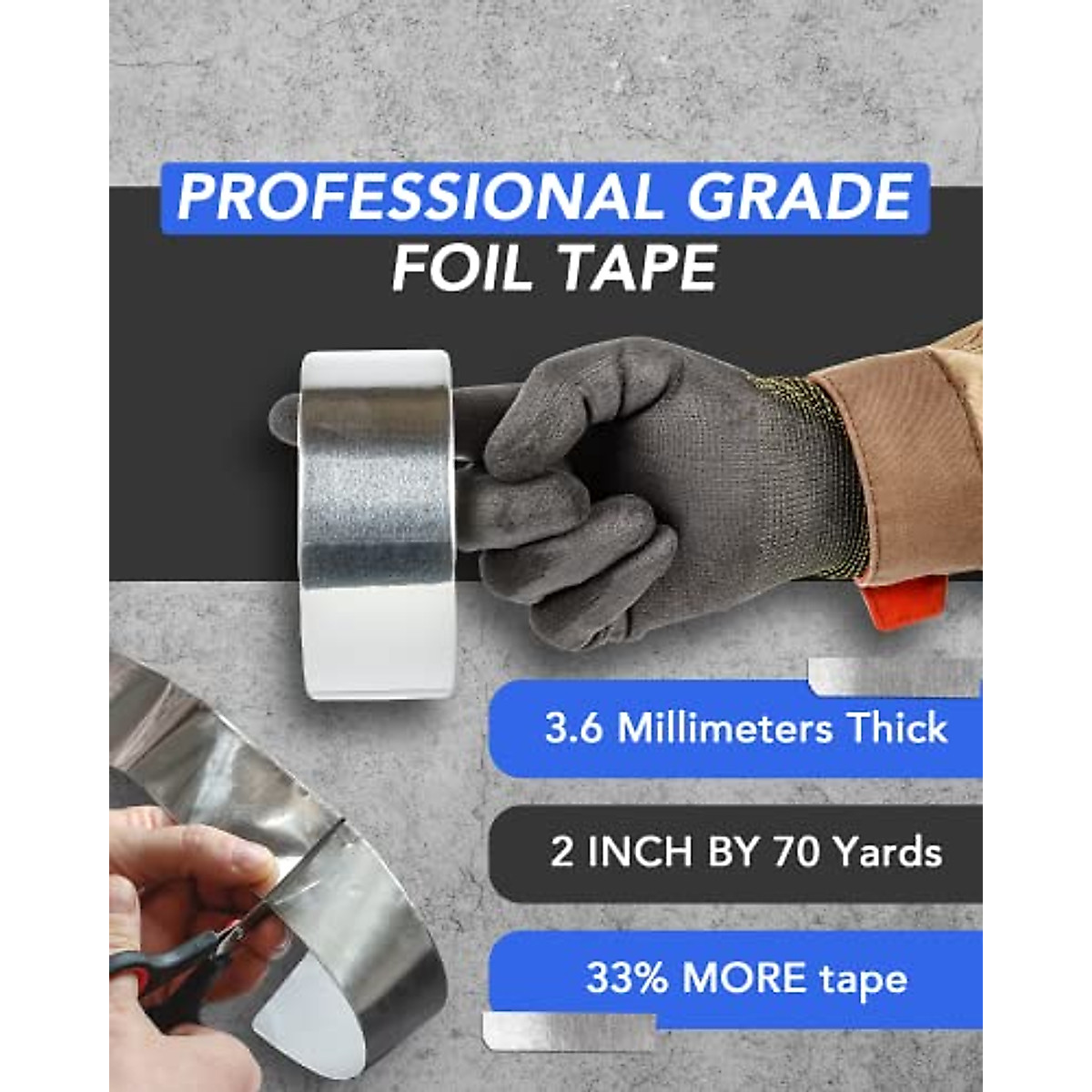 Professional Grade Aluminum Foil Tape - 2 Inch by 210 Feet (70 Yards) 3.6 Mil - High Temperature - Perfect for HVAC, Sealing & Patching Hot & Cold Air Ducts, Metal Repair, More!