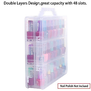 Nail Organizer Holder,Portable Universal Clear Double Side Organizer and Thread Storage Case for 48 Bottles Adjustable Dividers Space Saver