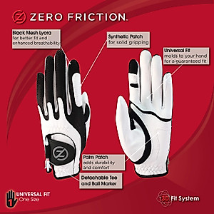 Zero Friction Junior Golf Gloves, Left Hand, One Size, White