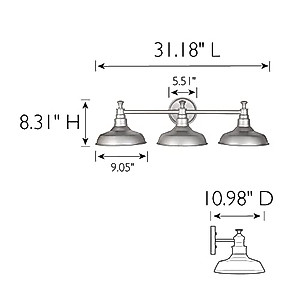 Design House 520312 Kimball Industrial Farmhouse 3-Light Indoor Bathroom Vanity Light with Metal Shades for Over the Mirror, Galvanized Paint