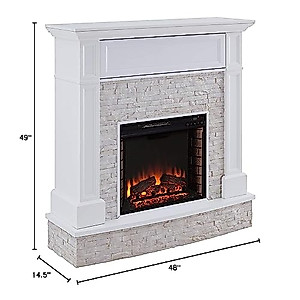 SEI Furniture Jacksdale Faux Stone Accent Electric Hidden Media Shelf Fireplace, White