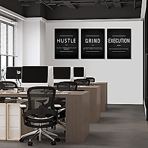 KAWAHONE Inspirational Canvas Painting Wall Art, Grind Hustle Execution Motivational Wall Art Success Framed Entrepreneur Poster Positive Quotes Wall Poster for Home Office Workplace