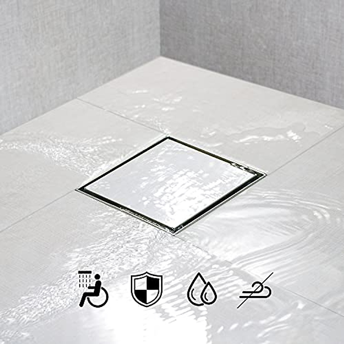 SaniteModar Shower Drain, 6 inch Shower Floor Drain with Shower Drain Base, Tiled Insert 2 in 1 Panel Shower Drain, 304 Stainless Steel Brushed Shower Drain with Hair Strainer and Threaded Adapter