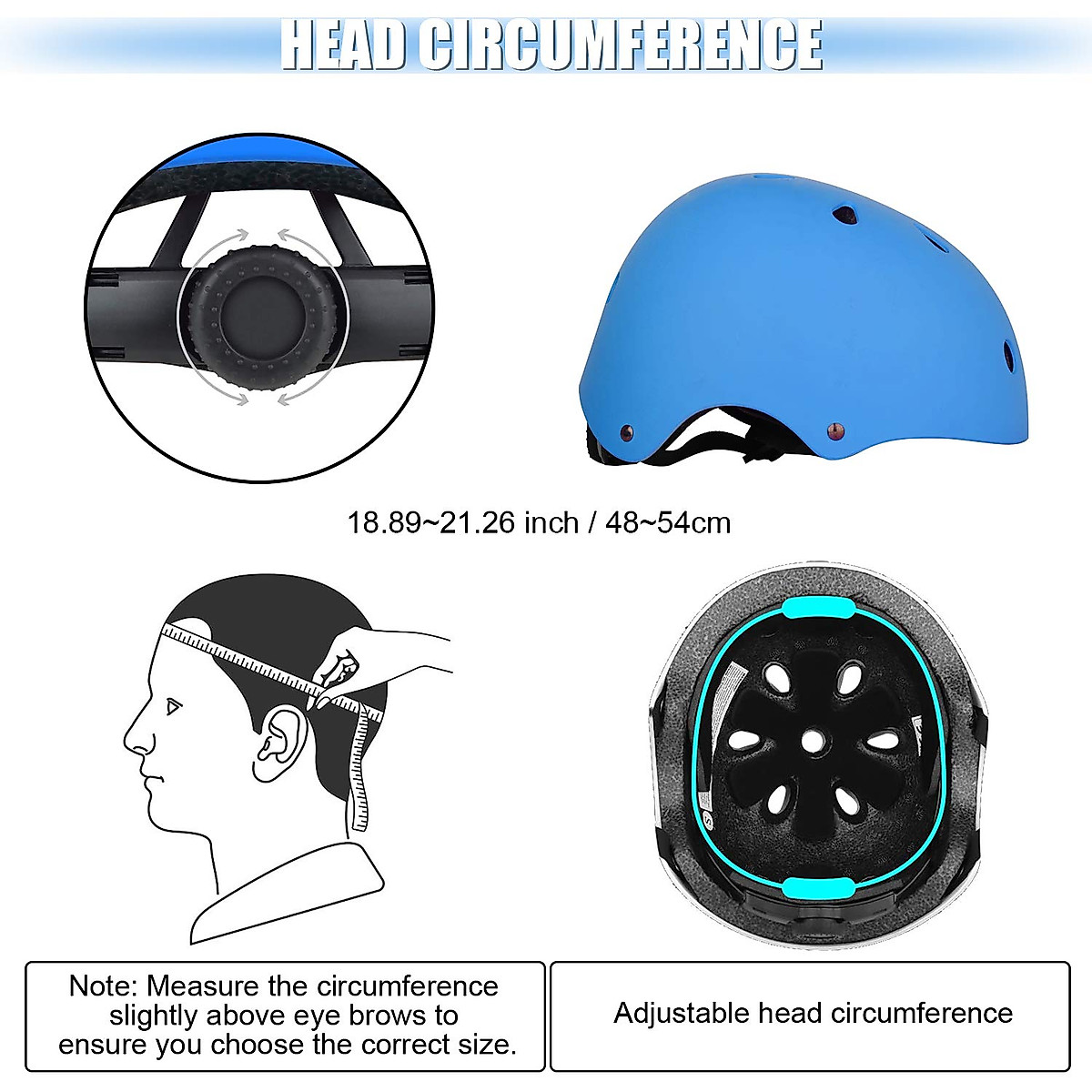 WayEee Kids Bike Helmet Set Skateboard Knee Pads, 7PCS Protective Gear Adjustable for Girls Boys 3-10 Age Elbow Pads Wrist Guards for Outdoor Sports Cycling Bike Roller Skating Scooter, Youth, Blue