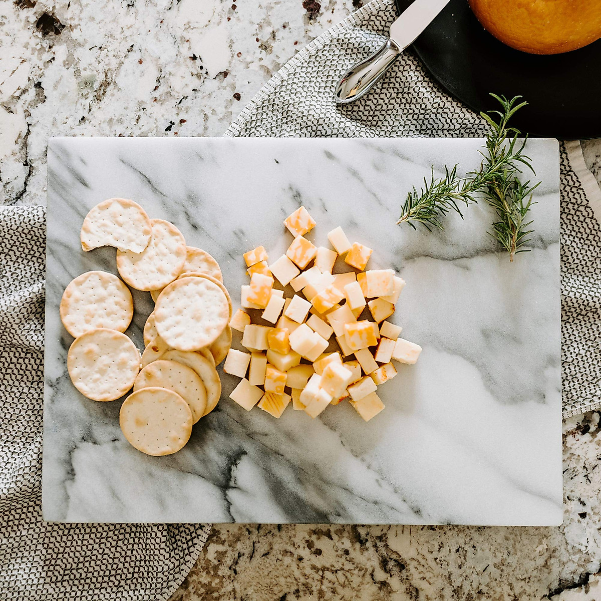 Villa Acacia Marble Cutting Board - 18 x 18 Inch Marble Slab Pastry Board for Charcuterie, Cheese, Dough, Dessert - Decorative Stone Cutting Board for Kitchen and Home﻿
