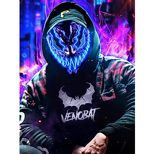 Quanquer LED Light Up Mask for Adults Kids, Unique Neon Glow Masks with Dark and Evil Glowing Eyes, Conspicuous Menacingly Cool Halloween Costume for Men Women Cosplay-Blue