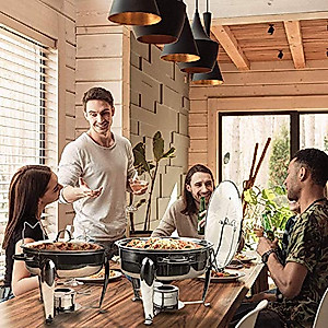 4 Quart Round Stainless Steel Chafing Dish with Bonus Slotted Spoon and Drip Tray for Lid