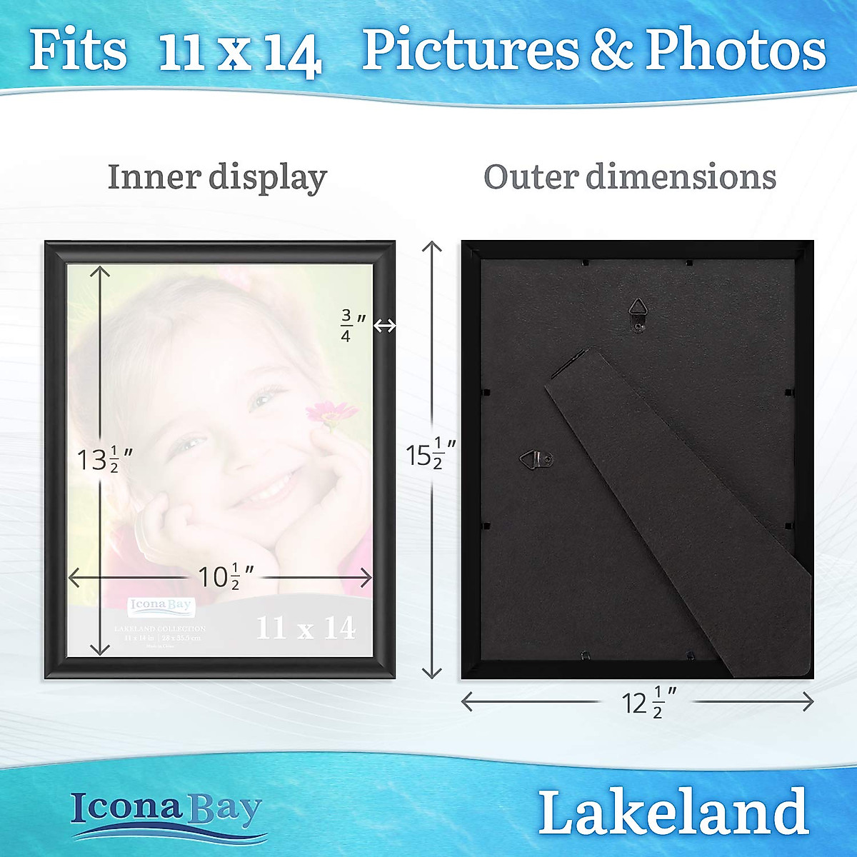 Icona Bay 11x14 (28x36 cm) Black Picture Frame, Contemporary Photo Frame 11 x 14, Composite Wood Frame for Walls or Table Top, Lakeland Collection