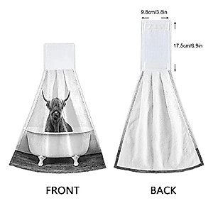 Highland Cow in Bathtub Bubble Hand Tie Towel 2 Pack, Funny Cattle Farmhouse Animal Hanging Kitchen Towels for Tabletop Home