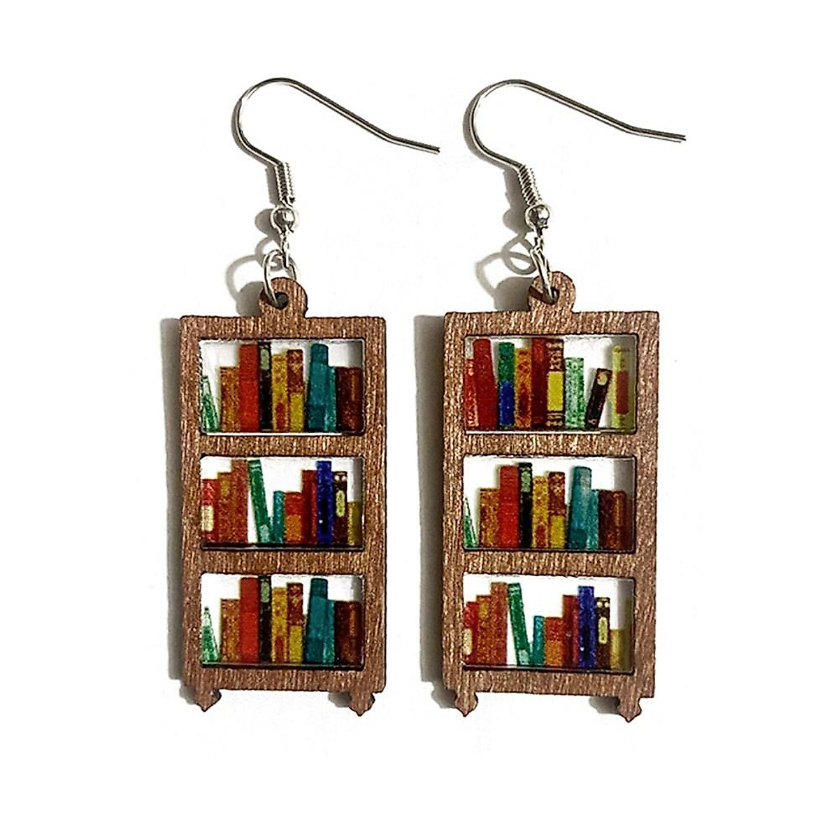 Book Earrings,Bookcase Dangle Earrings,Book Stack Earrings,Bookshelf Acrylic Dangle Earrings for Book Lovers