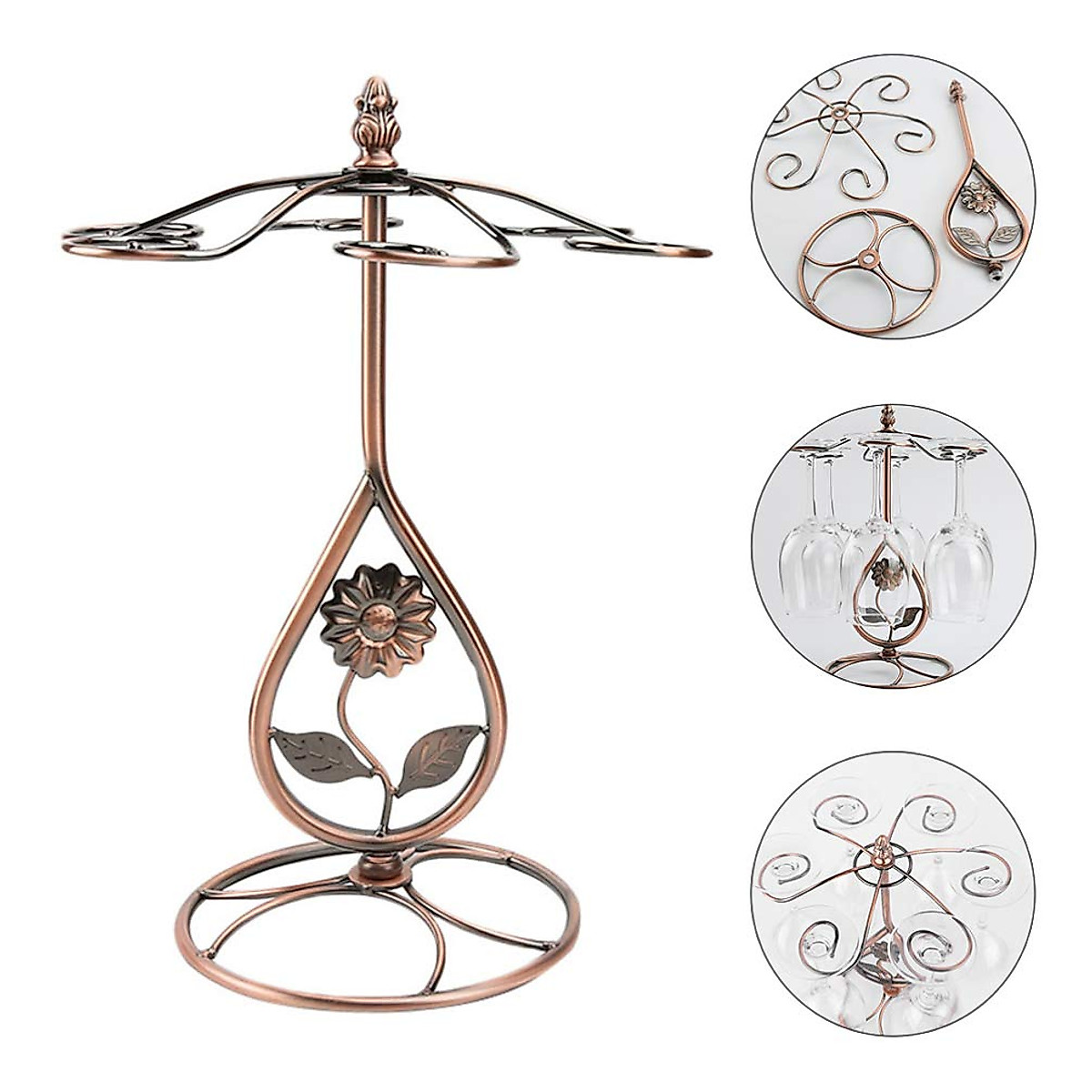Cabilock Countertop Wine Glass Holder Sunflower Freestanding Metal Tabletop Stemware Storage Rack Drying Rack Glasses Cup Accessories for Home Decor Kitchen (Bronze)