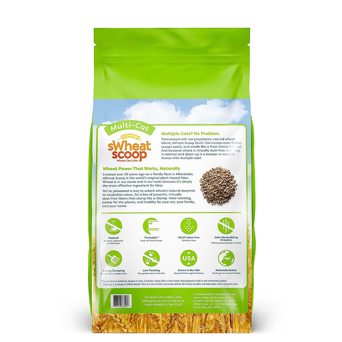 sWheat Scoop Natural Wheat Multi-Cat Litter, Superior Clumping with Odor Neutralizing Enzymes, 25 Pound Bag