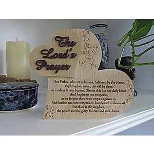 UNIDECO Wooden Heart Décor Wall - 7.0 Inch The Lords Prayer Wall Art - Wood Heart Shaped Decoration for Home - Hanging Art Living Room Accent Shelve - Decorative Religious Praying Rustic Kitchen