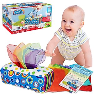 Sensory Pull Along Baby Tissue Box - Montessori Toy for Babies and Toddlers Tissue Box Learning Toys for 5 Months + STEM Educational Toys for Toddler Infant Babies (Large)