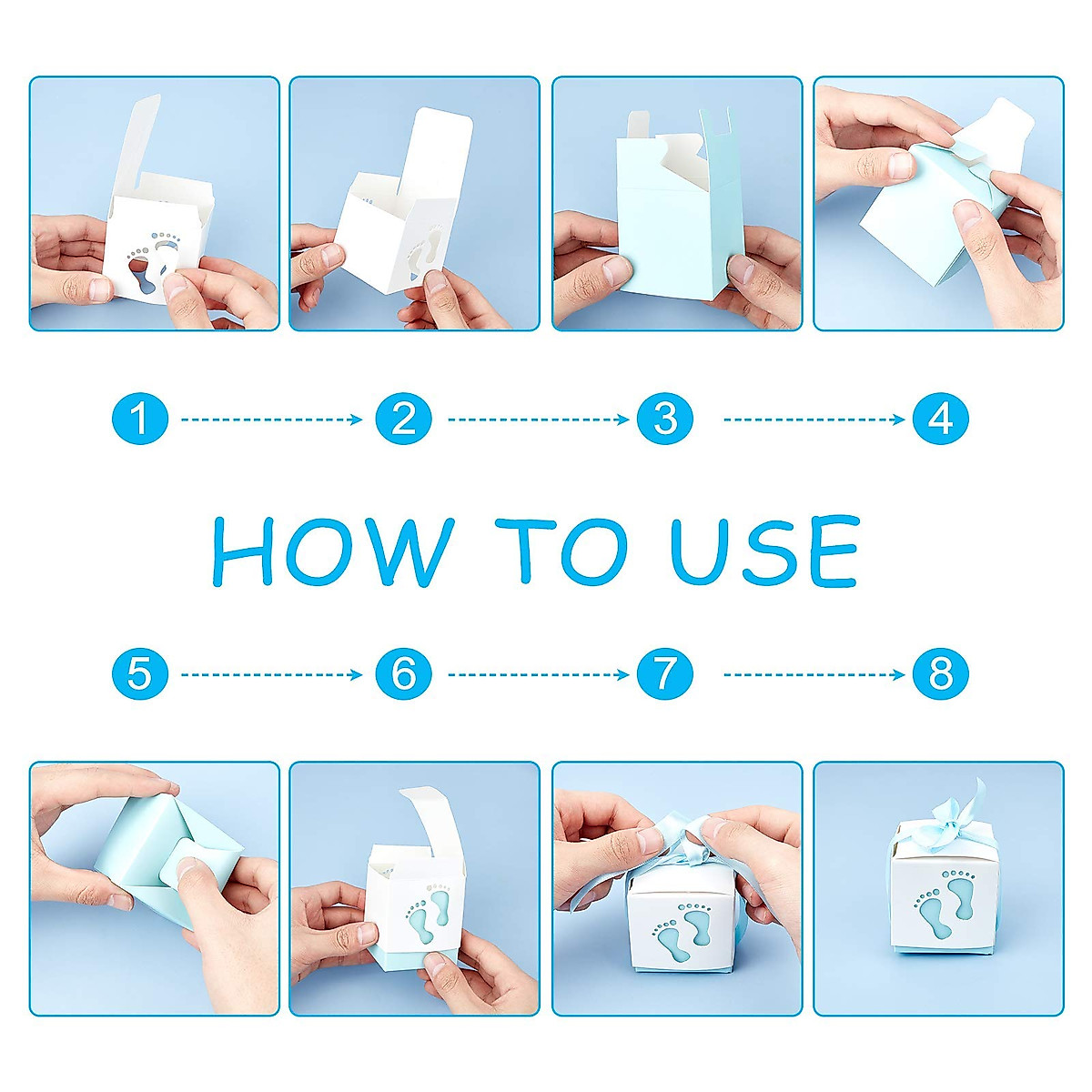 PH PandaHall 60 Sets Baby Shower Favor Boxes, Footprints Paper Gift Boxes Newborn Baby Folding Box with Ribbon for Gender Reveal Party Kindergarten Holiday Birthday Party Gift Favor, 2.4x2.4x2.4 Inch