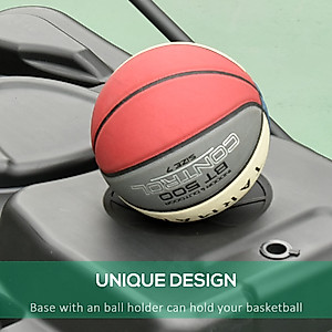 Soozier Portable Basketball Hoop, 5.2-10' Adjustable Height, Weight Base with Ball Holder, Basket Ball Stand on Wheels with 43" Backboard for Outdoor Junior Youth Adult Use, Black, White