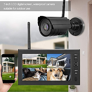 Outdoor Security Camera, Home Security Surveillance Camera, Night Vision, Motion Detection and Remote View with 4CH Surveillance Monitor System Display and TF Card (US Plug)