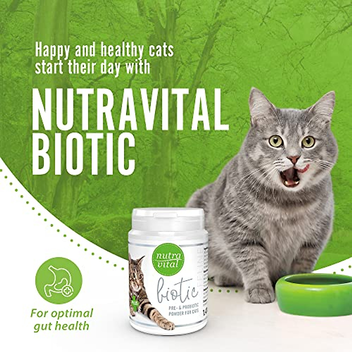 NutraVital - Biotic for Cats, Cat Probiotic and Prebiotic Supplement, Cat Essentials for Indoor Cats & Outdoor, Cat Supplements for Digestive & Immune System Support, Cat Probiotic Powder, 40 g