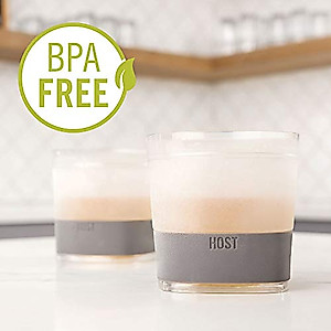Host Freeze Cooling cups set of 2, Old Fashioned Glass with Silicone band for Bourbon, Scotch, and Whiskey, Whisky Gifts for Men, Grey