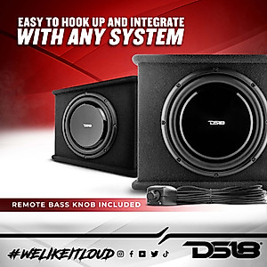 DS18 SB12A 12 Inches Shallow Subwoofer Enclosure with Built in Amplifier – Car Audio All in One Amplifier and Subwoofer Bass Package 700 Watts Power – Great Stealth Car Subwoofer in Box with Amp
