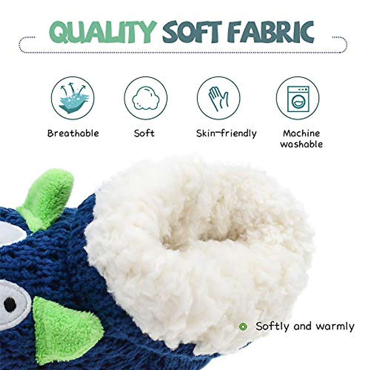 LA PLAGE Boys Girls Blue Monster Bootie Slippers with Cozy Memory Foam Winter Warm Indoor Outdoor House Slippers 1-2 US Navy