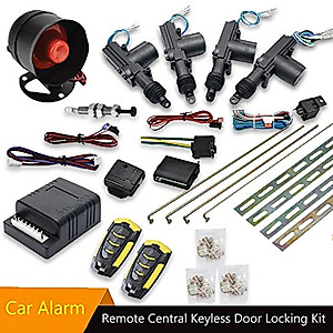 Car Remote Central Locking Kit 4 Doors Keyless Entry System + Anti-Theft Alarm Immobiliser System with Shock Sensor Universal