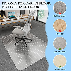HOMEK Chair Mat for Carpeted Floors, 30” x 48” Transparent Thick Office Floor Mats for Low Pile Carpet Floors
