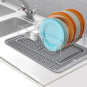 Hopeup Dish Drying Mat for Kitchen Counter, Slip Resistant Silicone Quick Dry Pad for Washing Dishes Cup Draining Pad Heat Insulation Anti-Slip Reliable Restaurant Cutlery Draining Pad Black