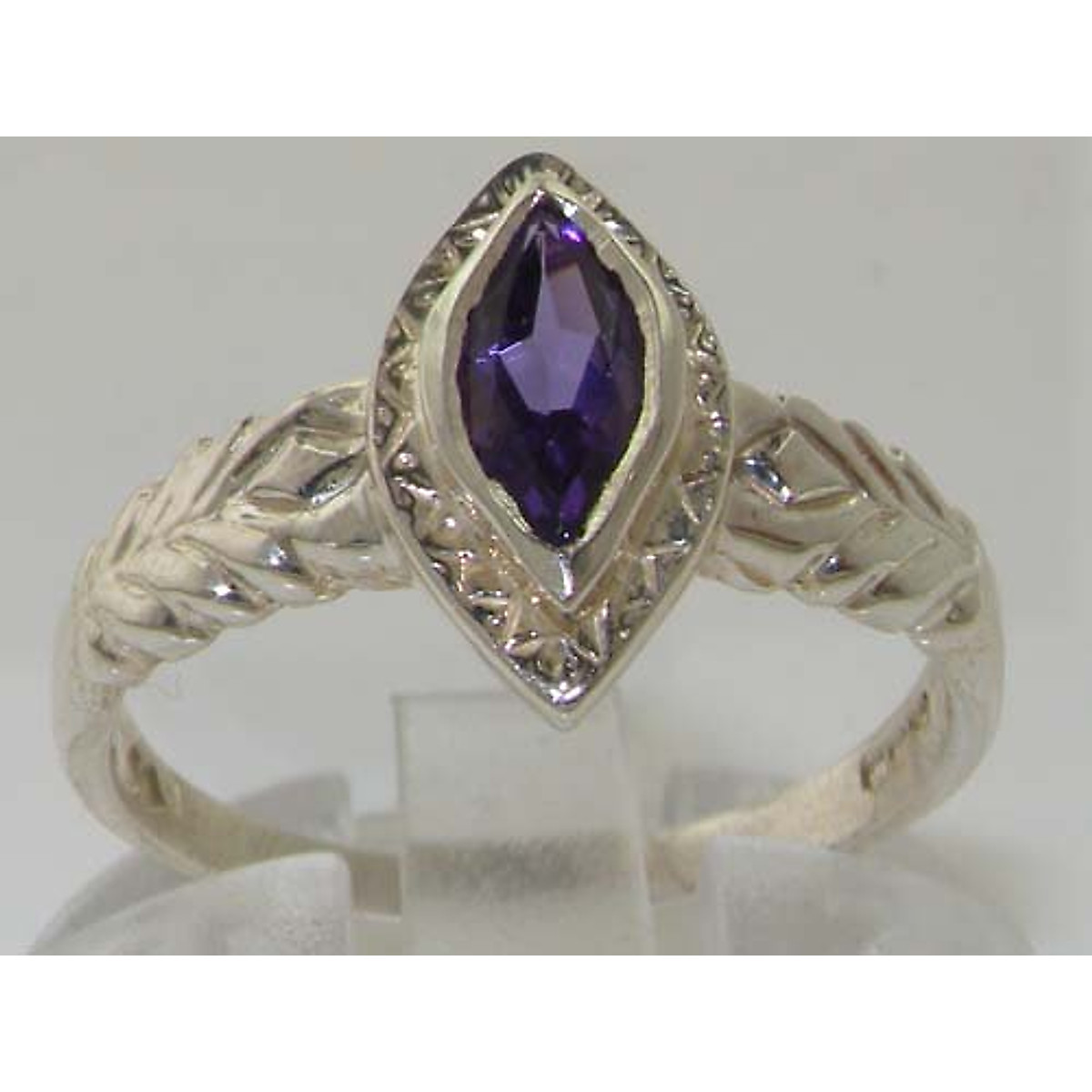 925 Sterling Silver Real Genuine Amethyst Womens Band Ring - Size 7