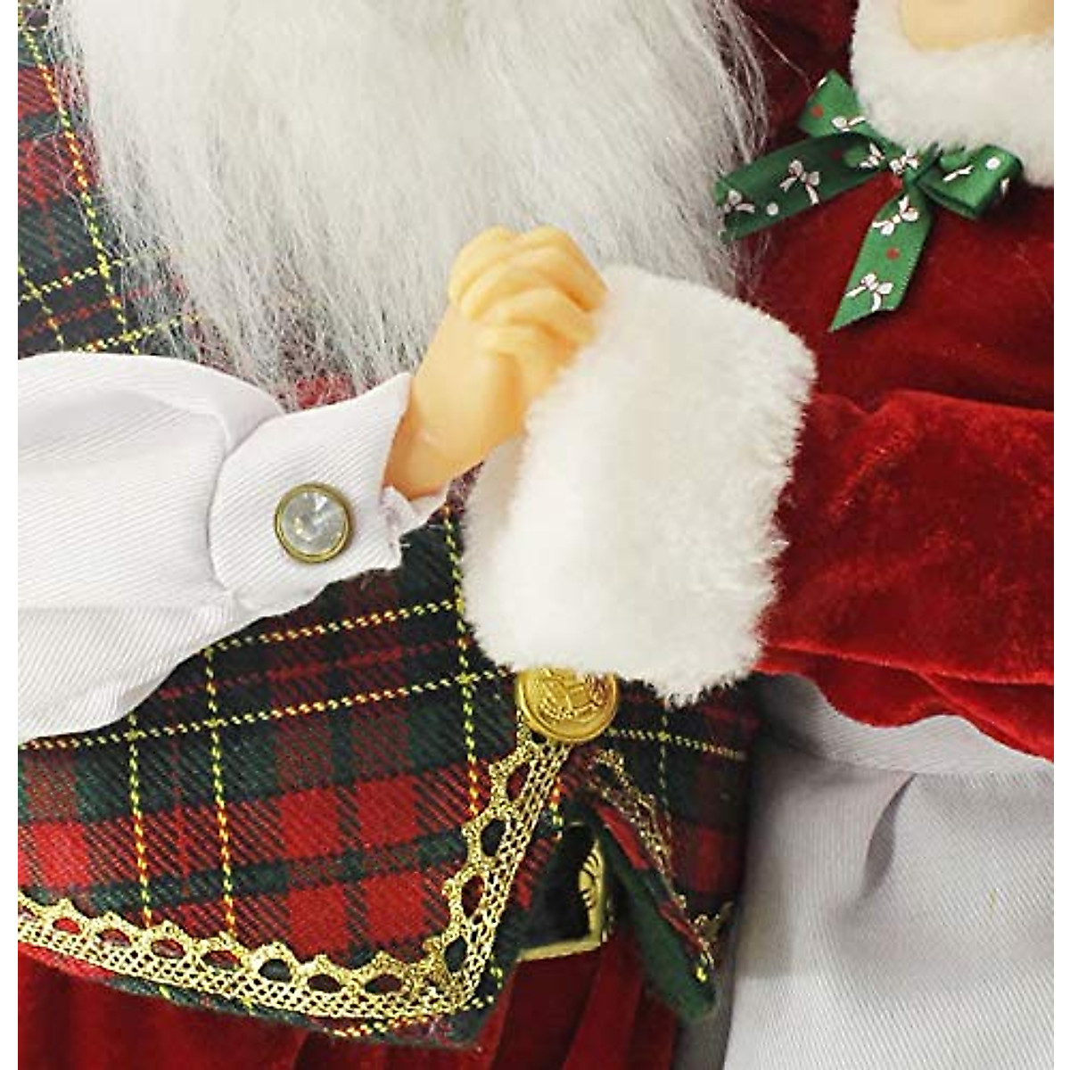 Windy Hill Collection Dancing Mr & Mrs Santa Claus Red, Green, Gold Plaid 16" Inch Standing Figurine Figure Decoration 160051