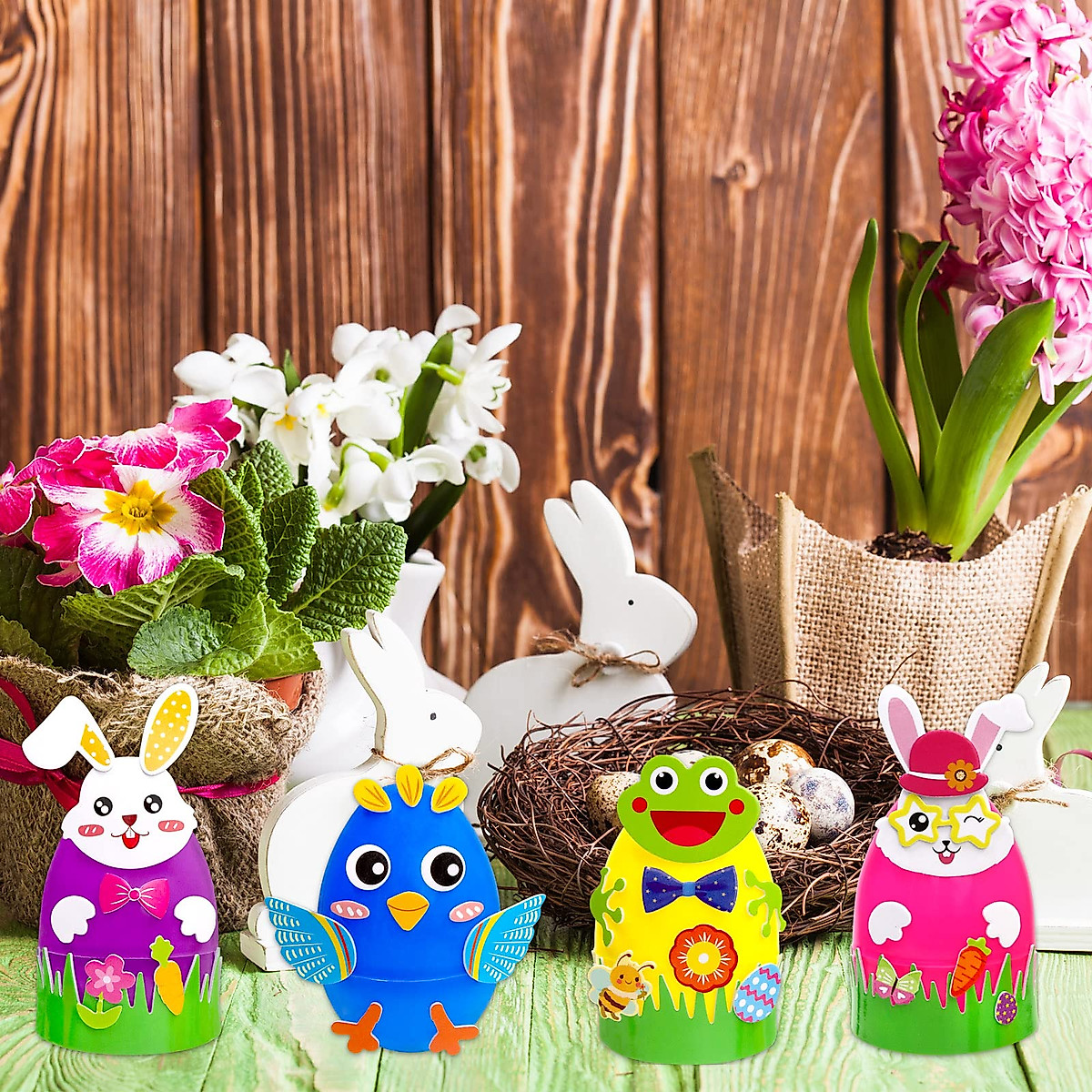 Fancy Land Easter Egg Decorating Kit Foam Easter Animal Craft Kits for Kids with Plastic Eggs 24 Pack