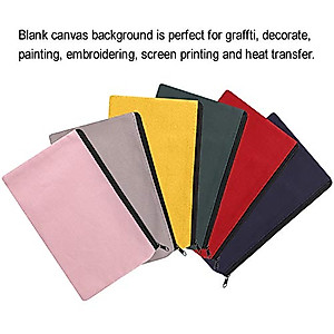 12 Pack Blank DIY Craft Bag Canvas Pen Pencil Case, Multipurpose Cotton Canvas Makeup Bag Cosmetic Travel Organizer with 6 Colors, 8.26 x 5.12 inches (Set 2)