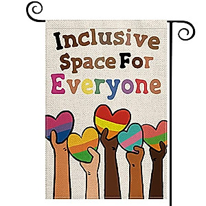 AVOIN colorlife Inclusive Space for Everyone Garden Flag Double Sided, LGBT Pride Parade Community Gay Pride Lesbian Transgender Bisexual Yard Outdoor Decoration 12.5 x 18 Inch