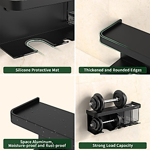 YIHOFLO Hair Dryer Holder Wall Mounted Adhesive/Drilling, Hair Dryer Storage Organizer with Shelf & Hooks. Hair Dryer Rack for Bathroom, Blow Dryer Holder, Hair Tool Organizer (Black)