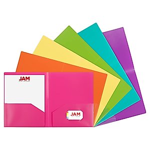 JAM PAPER Heavy Duty Plastic 2 Pocket Extra Tough School Folders - Assorted Fashion Colors - 6/Pack