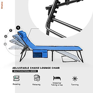 KingCamp Patio Chaise Lounge Chairs Reclining Folding Adjustable Outside with Pillow Lawn Pool Beach Sunbathing Camping Cot Outdoor, 74.8''x23.2''x14.5'', Cobalt Blue