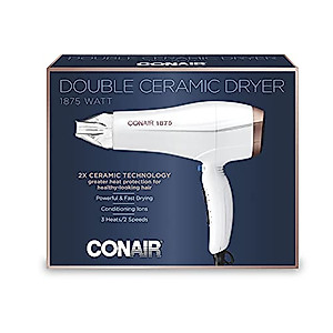 Conair Double Ceramic Hair Dryer, 1875W Hair Dryer with Ionic Conditioning