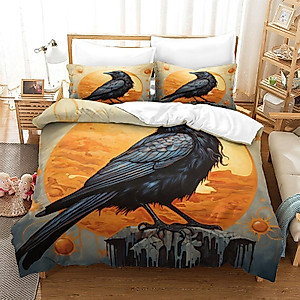 EVMILA Gothic Crow Duvet Cover Quilt Cover 3D Print Birds Comforter Covers for Boys Girls Bedding Set with Zipper Closure with Pillow Cases Soft Microfiber 3 Pieces Twin（173x218cm）