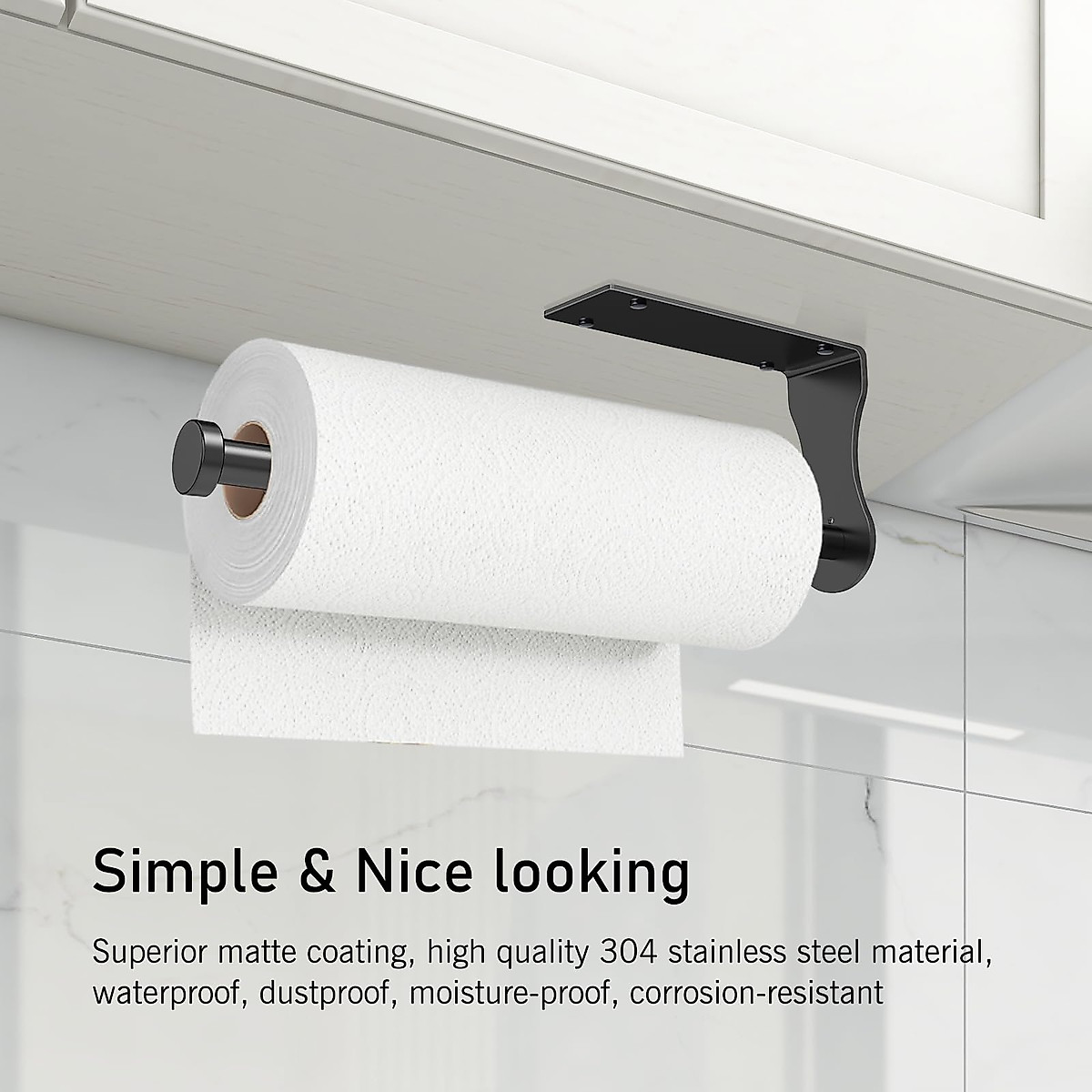 SetSail Paper Towel Holder, Single Hand Operable Paper Towel Holder Under Cabinet with Adjustable Damper Easy Tear Paper Towel Holder Wall Mount for Kitchen Bathroom, Adhesive or Screw, Black