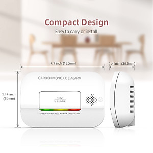 Putogesafe Carbon Monoxide Detector, 7 Year Sensor Life,Conforms to UL Standards, with Battery Warning Indicator and Test Button, 85 dB, for Ceiling and Wall Mounting, White (1 Pack)