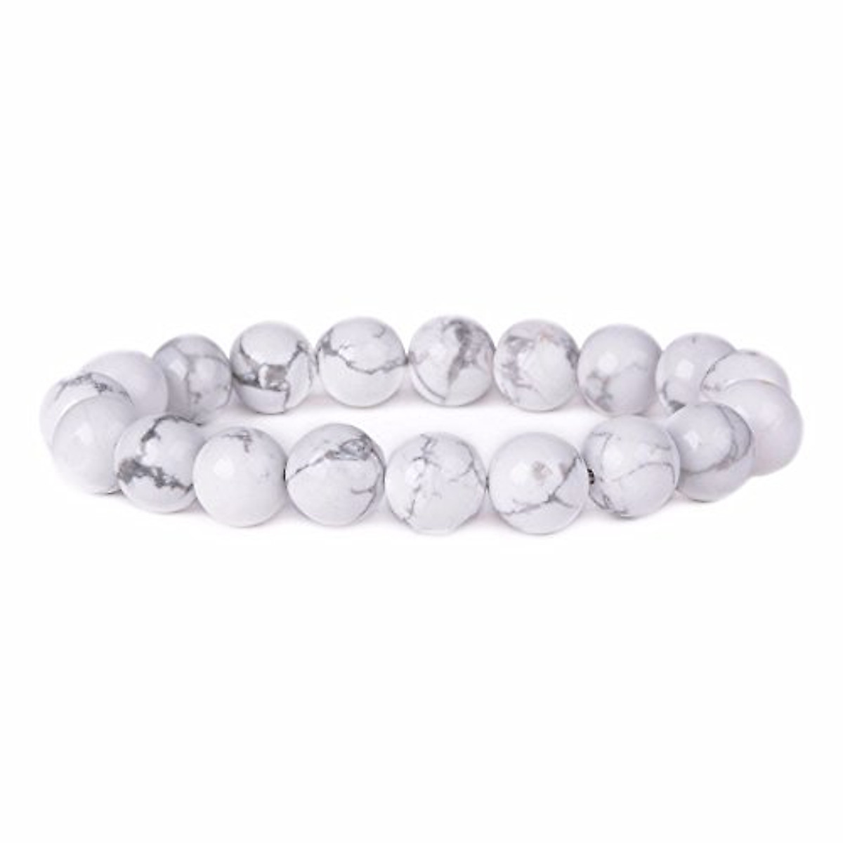 Justinstones Natural White Howlite Gemstone 10mm Round Beads Stretch Bracelet 7 Inch Unisex