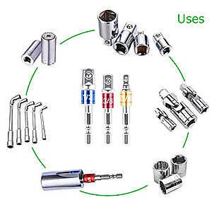 MAEXUS Impact Grade Socket Adapter Extension Set, Turns Power Drill Into High-Speed Nut Driver, 1/4" 3/8" 1/2" Drive, Socket to Drill Adapter for Impact Drivers (3 Pcs)