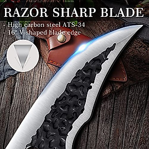 WUELY Chef Knife Viking Knife with Sheath Japanese Forged Kitchen Knives Multipurpose Meat Cleaver Boning Knife with Sheath and Gift Box for Kitchen Outdoor Camping BBQ