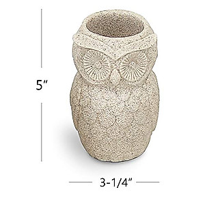 Evelyne GMT-10226 Owl Resin Sandstone Bathroom Amenity Accessory Set Included Dispenser, Soap Tray, Toothbrush Holder and Tumbler (Beige)